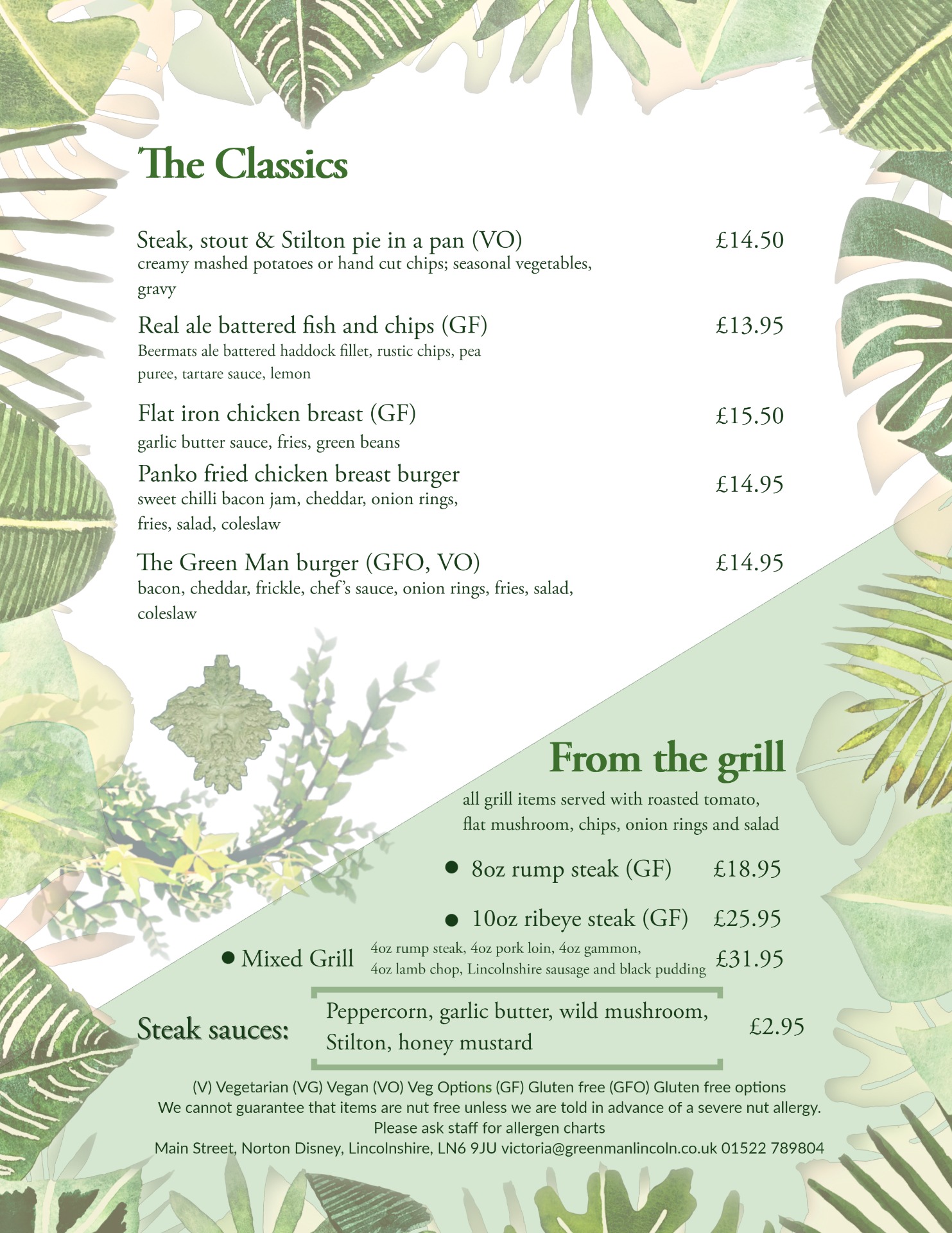 Menu :: The Green Man, Norton Disney