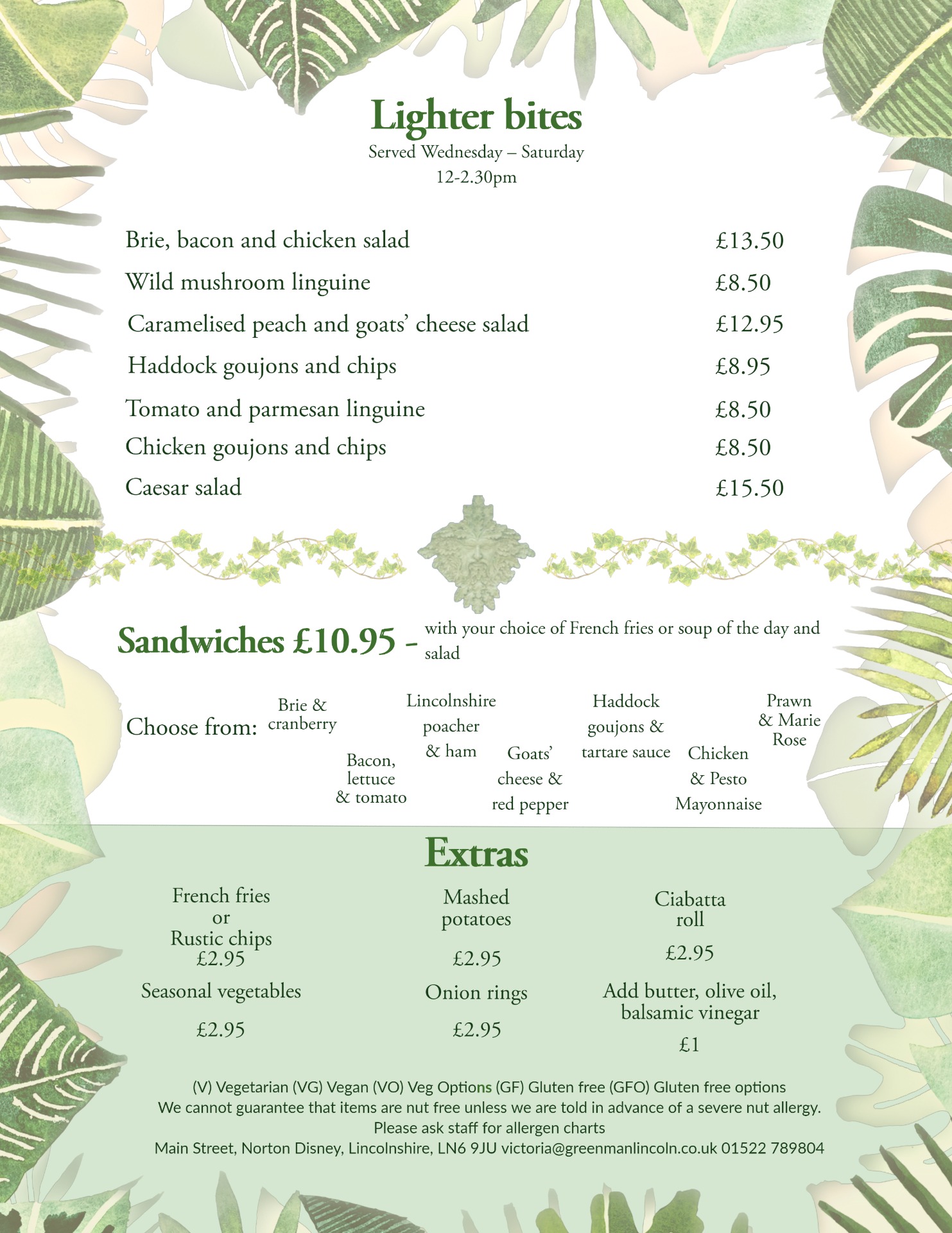Menu :: The Green Man, Norton Disney
